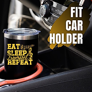 Onebttl Trumpet Gifts for Men, Trumpet Travel Mug for Music Lover, Trumpet Lovers, Sons, Grandson on Christmas, Birthday, Stainless Steel 20Oz Tumbler, Black - Eat Sleep Trumpet Repeat