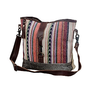Myra Bag Multicolored Shoulder Bag Upcycled Cotton & Cowhide Leather S-2857