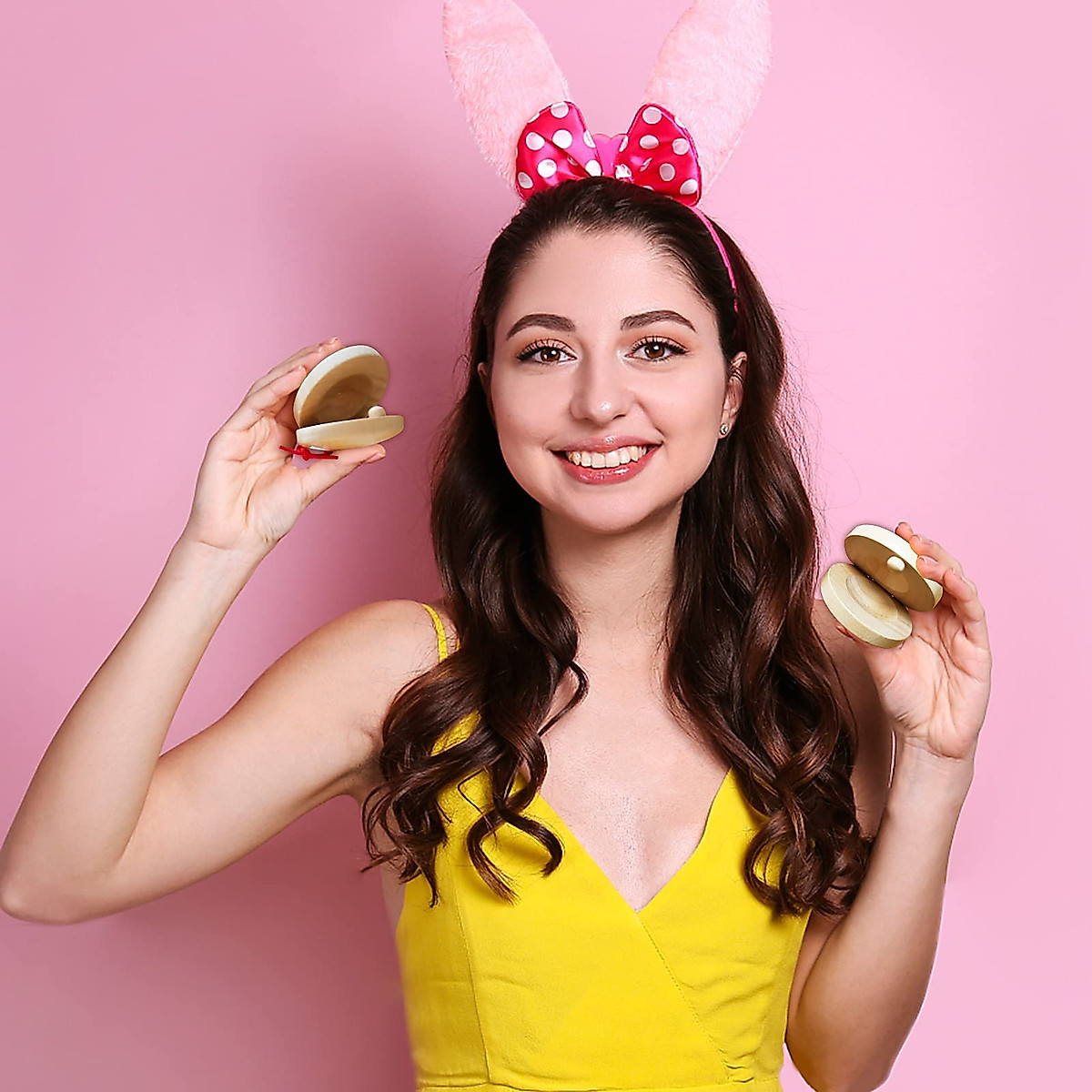 Licogel Wooden Castanet Percussion Instrument - 12PCS Hand Finger Castanets Party Favors Spanish Wood Castanets Classroom DIY Rhythm Music Musical Instrument for Kids Children Adults