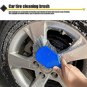 gunhunt 1 PC Car Tire Cleaning Brush with Short Handle, 8.26" x 2.95" x 2.95" Car Soft Bristle Wheel Cleaning Brush, Car Tire Cleaning Tool, Suitable for Most Models (Blue)