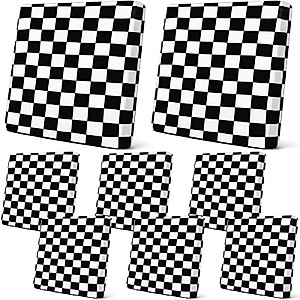 Newwiee Set of 8 Outdoor Stretch Cushion Cover Plaid Patio Chair Cushion Covers Replacement Furniture Cushions Couch Sofa Slipcovers Seat Cover Soft Flexibility Protector Washable(Black and White)