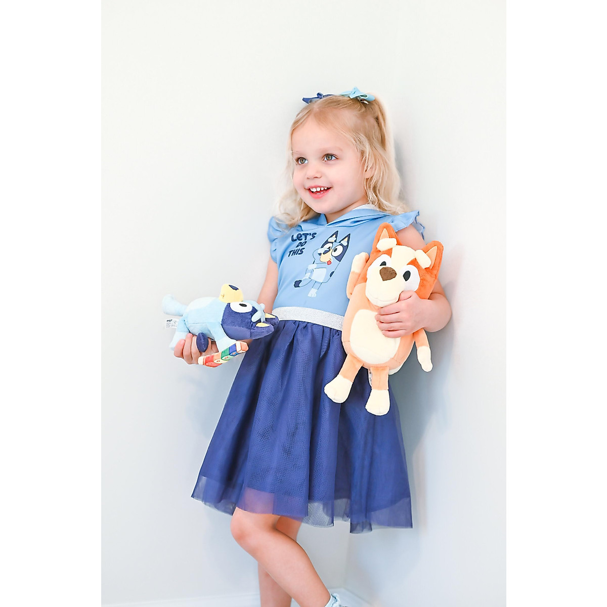 Bluey Little Girls Mesh Cosplay Short Sleeve Dress Blue 5