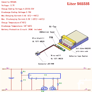 Liter energybattery 3.7V Lipo Battery 500mAh Rechargeable Lithium ion Polymer Battery 502535 Lithium Polymer ion Battery with JST Connector