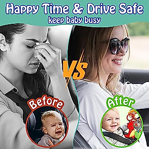 Innofans Baby Car Seat Toys with Dinosaurs Toys - Kick and Play Double Sided Infant Car Seat Toys with Plush Toys, Mirror, Teether for Baby, Baby Travel Activities, Newborn Toys, Infant Toys