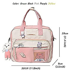 Treonca Kawaii Backpack with Kawaii Pin and Accessories Girl Backpack Cute Shoulder Tote Bag Laptop Schoolbag for Students Backpack for School (Black with pendant)