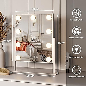 ZL ZELing Vanity Mirror with Lights,Tabletop Makeup Mirror with 9 LED Lights Smart Touch Control 3 Colors Light 360°Rotation
