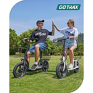 Gotrax Astro Electric Scooter with Seat, 14" Pneumatic Tire and 19 Miles Range&15.5Mph Power by 350W Motor, Comfortable Rear Dual Shock Absorption&Wider Seat, EBike with Carry Basket for Adult White