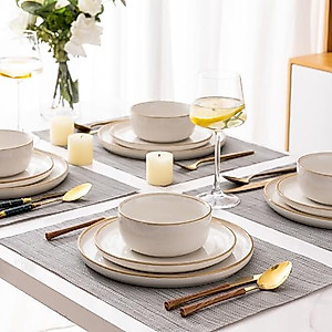 GBHOME Ceramic Dinnerware Sets for 4, 12 Pieces Stoneware Plates and Bowls Sets, Chip and Scratch Resistant Dishes, Dishwasher & Microwave Safe, Reactive Glaze-White