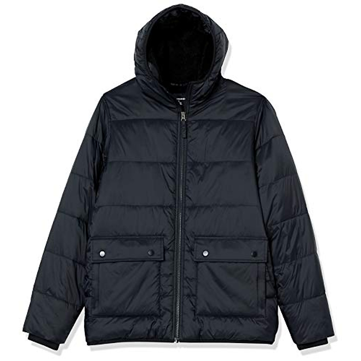 Amazon Essentials Men's Long-Sleeve Water-Resistant Sherpa-Lined Puffer Jacket, Black, Large