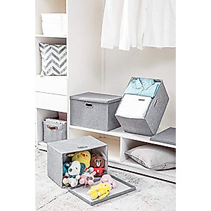 AlphaHome Large Storage Bins with Lids [3 Pack], Foldable Linen Fabric Large Storage Baskets for Organising Clothes and Toys(Glaucous Grey, Large - 15.4 x 10.6 x 9.8)