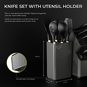 syvio 21-in-1 Kitchen Knife Set, Knife Sets with Block and 6 PCS Kitchen Utensils Set, Knives Set for Kitchen 15 Pieces with Built-in Sharpener, Utensils Holder for Storing Kitchen Tools