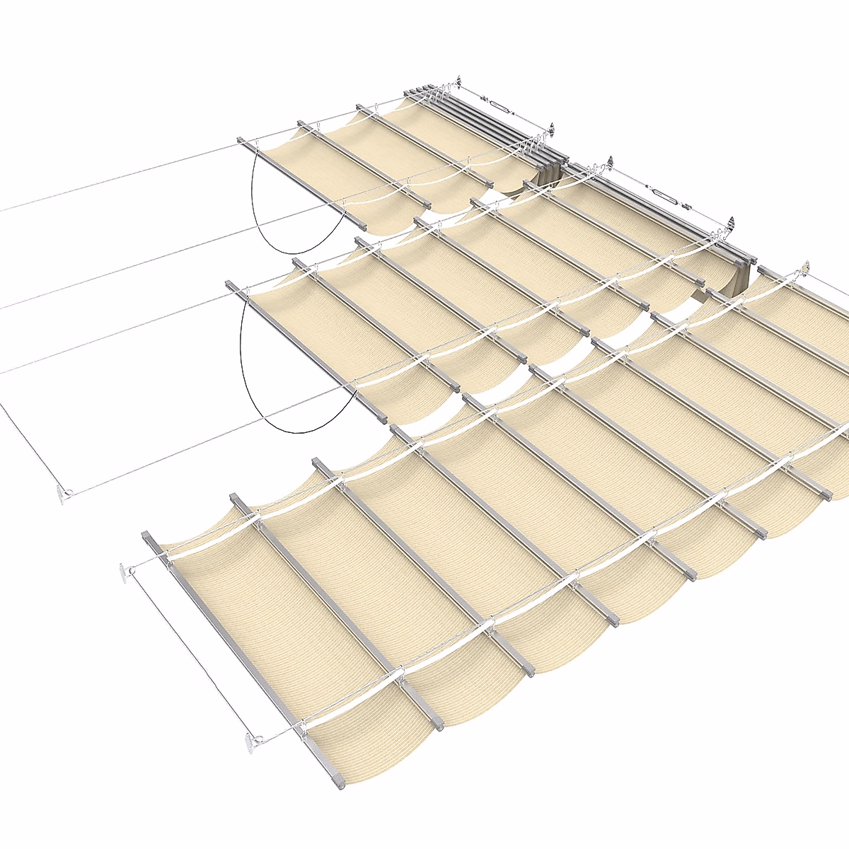 TANG 4' X 12' Retractable Pergola Shade Cover Replacement Shade Covers for Deck Porch Patio Permeable Wave Shade Sail Removable with Hardware Wire Cable(Beige)