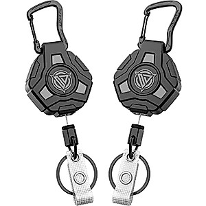 2 Pack Badge Reels Retractable, Heavy Duty Retractable Keychain, Tactical ID Badge Holder with Upgraded Zinc Alloy Carabiner, 31.5'' Coated Steel Cord, Bearing 8.0 oz- Black