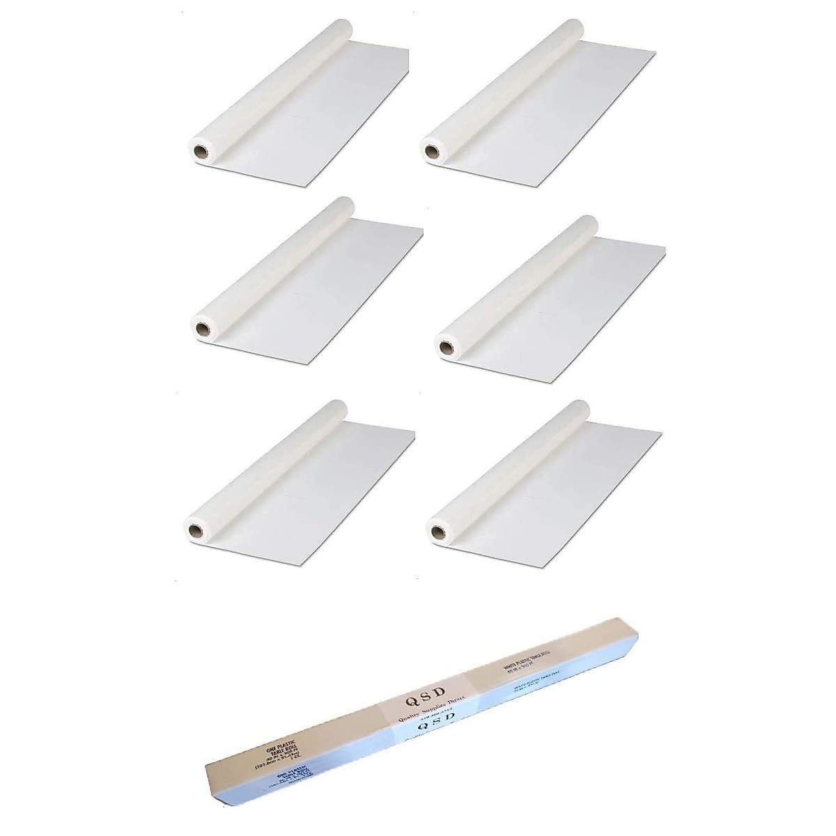 Plastic Party Banquet Disposable Tablecloth Roll White- 300 ft. x 40 in. - Each Roll Covers 30 8' Foot Tables - 6 Pack