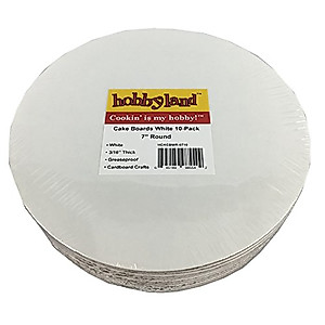 Hobbyland Cake Boards Circle White Coated Greaseproof (7" Round, 10 Cake Boards)