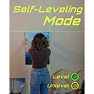 LASGOO Laser Level Self Leveling, Green Cross Laser Line with Vertical and Horizontal for Picture Hanging and Construction, Magnetic Rotating Stand and Portable Case Included, Green