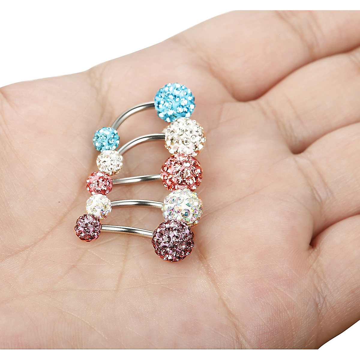 FIBO STEEL 5 Pcs 14G Stainless Steel Belly Button Rings Navel Barbell Body Jewelry Piercing P