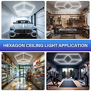 ALLYES Hexagon Garage Lights, LED Aluminum Hex Ceiling Lights, 8500LM 6500K 63W Super Bright Honeycomb LED Lights for Garage Gym Shop Barber Car Dealers
