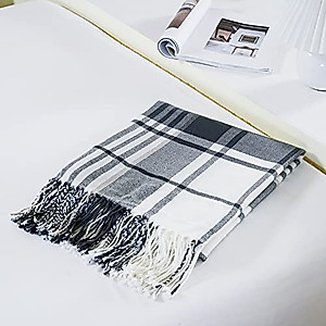 Bangya Acrylic Plaid Throw Blanket with Decorative Fringe for Travel，Bed, Sofa, Couch,Office ( 50inch x 60inch)