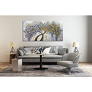 V-inspire Art,30x60 Inch Modern 3D Hand Painted Lucky Flower Tree Oil Paintings Acrylic Painted Wood Frame Decoration Abstract Canvas Wall Art Living Room Bedroom Dining Room Home Ornament