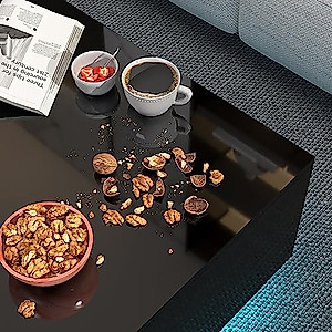 SUSSURRO LED Coffee Table with 4 Storage Sliding Drawers, High Glossy Modern Center Table with 20 Colors LED Lights for Living Room Bedroom,(Style-1 Black)