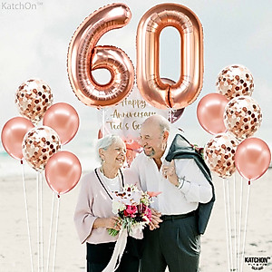 KatchOn, Rose Gold 60th Birthday Decorations Women - Big 40 Inch | 60 Balloon Numbers with Confetti, 60th Birthday Balloons for Women | 60 Birthday Balloons for 60 Birthday Decorations for Women