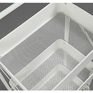 3 Tier Rolling Cart Foldable Storage Cart with Wheels No Assembly Request Kitchen Utility Organizer with Handing Cup, White