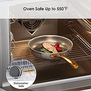 Homaz life 8-Inch Frying Pan, Tri-Ply Stainless Steel Cookware, Induction Ready, Compatible with All Cooktops, Dishwasher Safe, Non-Toxic, Gold-Colored Stay-Cool Handle