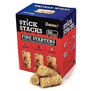 Fire and Charcoal Starters (50 Pieces) Perfect for Barbecue Grills, Big Green Egg, Kamados, Smokers, Wood Stove and Campfire