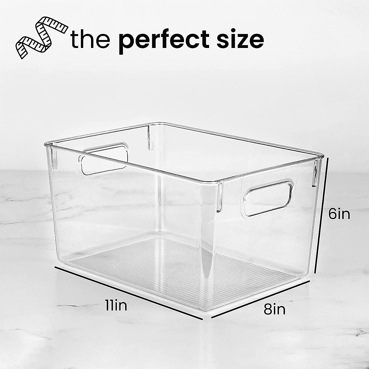 Homeries Pantry Organizer, Clear Storage Bins, for Kitchen, Pantry, Cabinets, for Storing Packets, Spices, Sauce, Snacks, Cans, Set of 4 11” x 8” x 6”