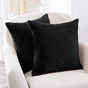Deconovo Corduroy Throw Pillow Covers, Soft & Decorative Cushion Covers, Machine Washable, Set of 2 for Sofa, Couch, Bedroom & Living Room, Black, 20x20 Inch