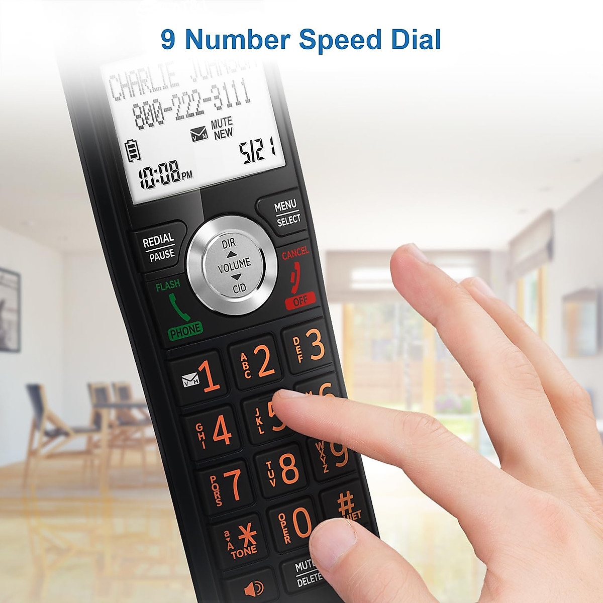 AT&T CL82267 DECT 6.0 2-Handset Cordless Phone for Home with Answering Machine, Call Blocking, Caller ID Announcer, Intercom and Long Range, Black & Wood Grain Finish