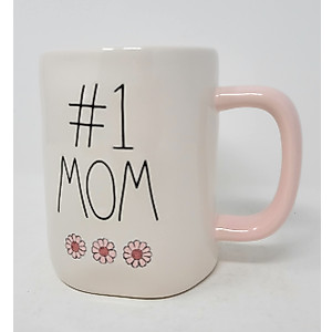 Rae Dunn #1 MOM Mug, With Pink Flowers and Handle, LL Coffee, Tea, Latte, Hot Drinks, Ceramic By Magenta, Mother's Day Birthday Holiday Gift, Gifts