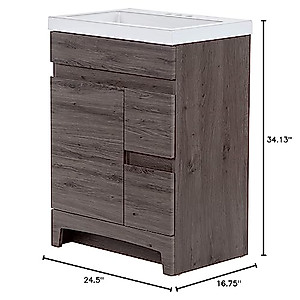 Spring Mill Cabinets Muriel Bathroom Vanity with 1-Door Cabinet, 2 Drawers, and White Single-Sink Top, 24.5" W x 16.75" D x 33.89" H, Dark Oak