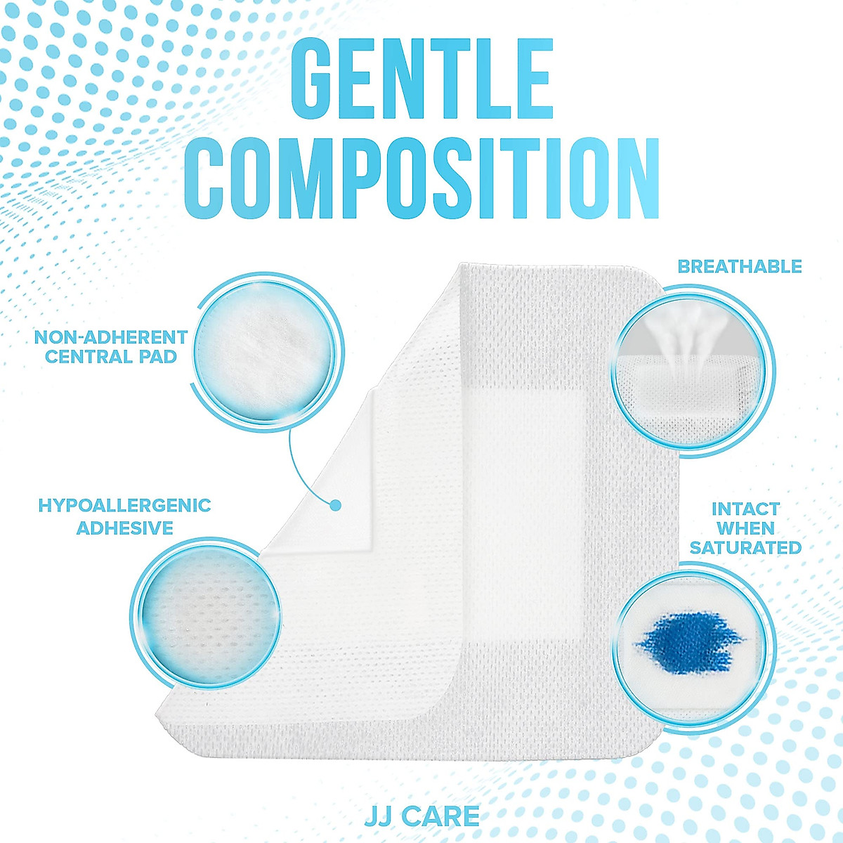 JJ CARE Adhesive Island Dressing [Pack of 25], 4x4 Sterile Bordered Gauze Dressing, Breathable, Individually Wrapped Island Wound Bandages with Highly Absorbent Non-Stick Center Pad