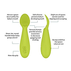 ezpz Tiny Collection Set (Lime) - 100% Silicone Cup, Spoon & Bowl with Built-in Placemat for First Foods + Baby Led Weaning + Purees - Designed by a Pediatric Feeding Specialist - 6 Months+