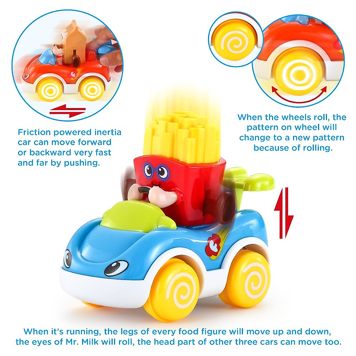 LUKAT Cars Toys for 1 2 3 Year Old Boys and Girls, Push and Go Friction Powered Vehicles Toy Set of 4 Baby Cars