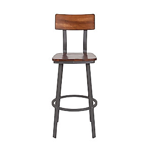 Flash Furniture Flint Series Rustic Walnut Restaurant Barstool with Wood Seat & Back and Gray Powder Coat Frame