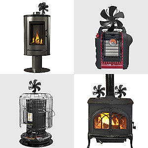 AhmyLion Wood Stove Fan, Fireplace Fan with Wood Stove Magnetic Thermometer, 6-Blade Heat Powered Stove Fan for Wood/Log Burners/Fireplaces/Heaters