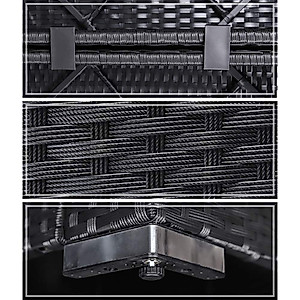 SUNVIVI OUTDOOR Patio Loveseat, 2 Piece Wicker Outdoor Sectional Couch with Removable Navy Blue Cushions, Extra Sofa Furniture