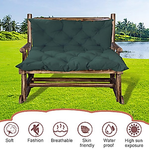 MiokyStaner Porch Swing Cushions with Backrest, 2-3 Seater Waterproof Bench Pad Cushions, Thicken 4" Outdoor Swing Cushions, for Outdoor Patio Garden Furniture (47x40in, Dark green)