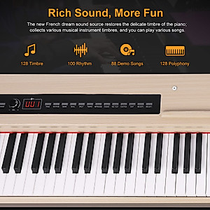 ZHRUNS Digital Piano,88 key Weighted Keyboard Piano,Heavy Hammer Keyboard Sustain Pedal, Power Supply,USB Connecting and Audio Input/Output for Beginner & Professional