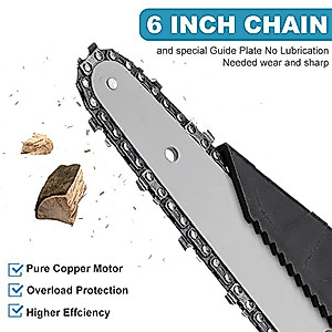 6-inch Cordless Mini Chainsaw, Handheld Electric Chain Saw with 2 Chains and 2 Batteries Rechargeable Chainsaw for Wood Cutting Garden Logging Tree Trimming Branch