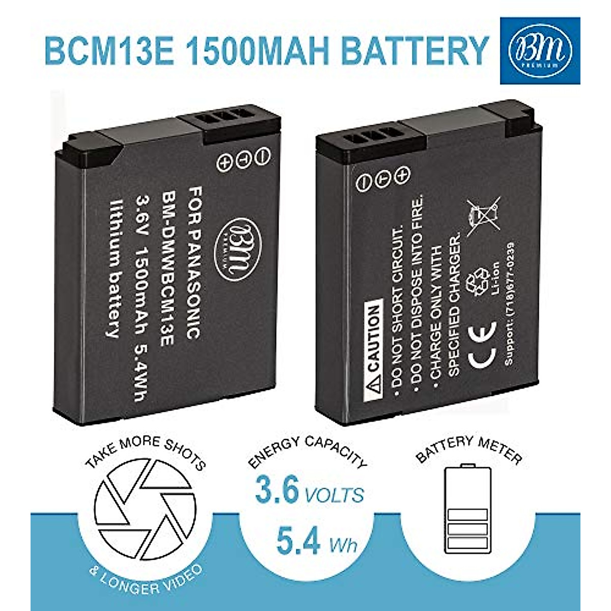 BM Premium 2 Pack of DMW-BCM13E Batteries and Charger for Panasonic Lumix DC-TS7,DMC-FT5A, LZ40, TS5, TS6, TZ37, TZ40, TZ41, TZ55, TZ60, ZS27, ZS30, ZS35, DMC-ZS40, DMC-ZS45, DMC-ZS50 Digital Cameras