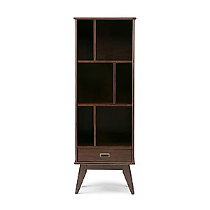 SIMPLIHOME Draper SOLID HARDWOOD 22 Inch Mid Century Modern Bookcase and Storage Unit in Medium Auburn Brown, For the Living Room, Study Room and Office