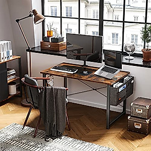 ODK Computer Writing Desk 47 inch, Sturdy Home Office Table, Work Desk with A Storage Bag and Headphone Hook, Vintage