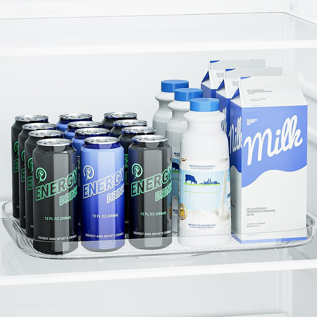 NiHome Rectangular Lazy Susan Organizer for Refrigerator, 360 Rotation Turntable, Premium PC Tray, Easy Installation, Multifunctional Organizer for Spices, Makeup & More (Large)