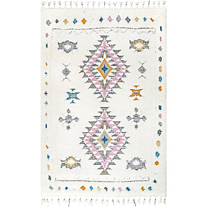 nuLOOM Jocelyn Tribal Shag Tasseled Area Rug, 3x5, White