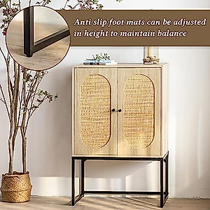 MATICO Rattan Pantry Storage Cabinet, 41.3"(H), Tall Pantry Locker, Kitchen Console Sideboard, Accent Buffet Cabinet, Display Bookcase with Rattan Door, Organizer Cupboard for Living Room, Burlywood