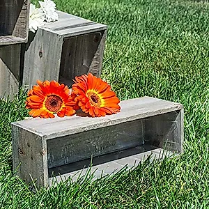 Wooden Planter Box, Rustic Barn Wood, Plastic Liner, Garden Decor, Restaurant and Wedding Decorations, Wedding Bouquets, Table Centerpiece, Rectangle, 12 x 4 Inches, (Rectangular), (Set of 4)